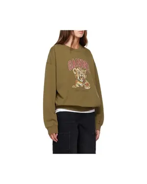 GANNI Crewneck Tiger Print Sweatshirt - Green