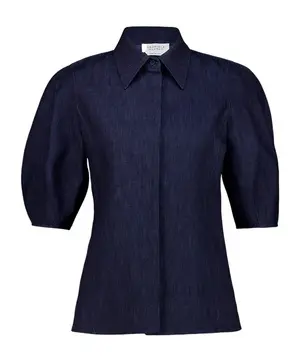 Gabriela Hearst Sansi Puffed-sleeve Top - Blue