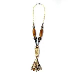 SHAR OKE Neutrals / Carved Bone Statement Necklace - Silver