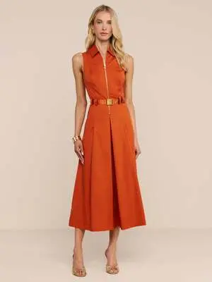 L'Agence Kolton Midi Dress With Belt And Zip Detail