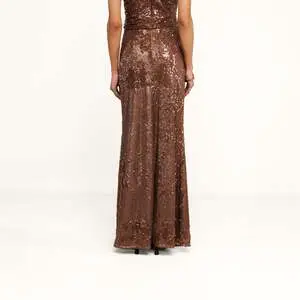 L'Agence Zeta Sequin Maxi Skirt - Dark Hazelnut