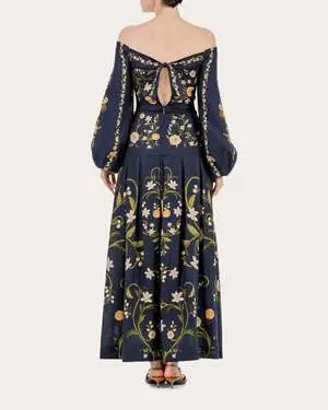 Agua Bendita Senlis Linen Off-shoulder Maxi Dress