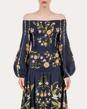 Agua Bendita Senlis Linen Off-shoulder Maxi Dress