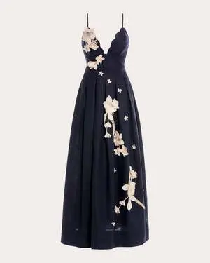 Agua Bendita Sula Cauca Embroidered Linen Maxi Dress - Black