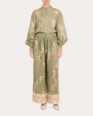 Agua Bendita Abadia Linen Shirt With Floral Embroidery