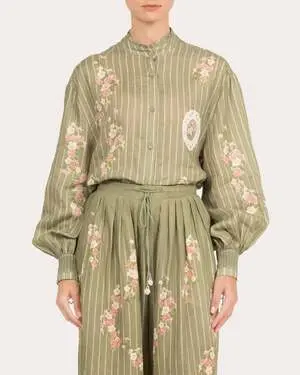 Agua Bendita Abadia Linen Shirt With Floral Embroidery