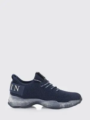 Philipp Plein Low-top Sneakers In Technical Knit Fabric With Logo - Blue