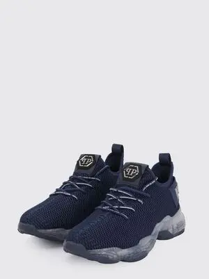 Philipp Plein Low-top Sneakers In Technical Knit Fabric With Logo - Blue
