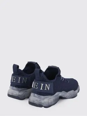 Philipp Plein Low-top Sneakers In Technical Knit Fabric With Logo - Blue
