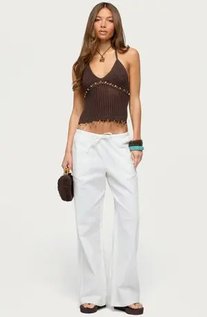 EDIKTED Jenn Beaded Open Stitch Halter Top