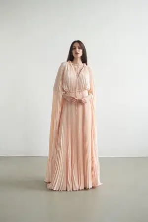 VASILIKI Zaria Plisse Cape Gown Dust