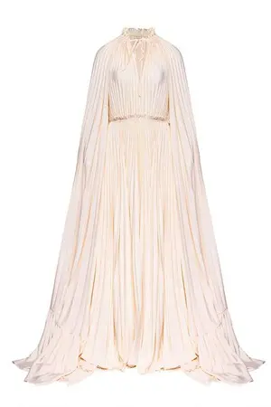 VASILIKI Zaria Plissé Cape Gown - Peach