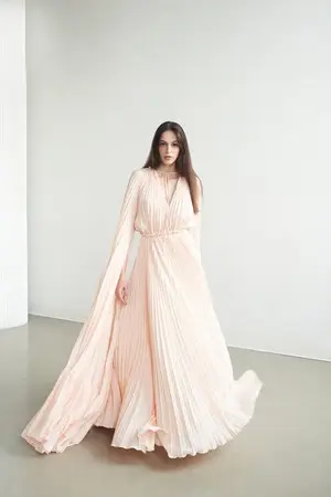 VASILIKI Zaria Plisse Cape Gown - Peach