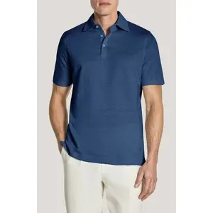 JACK VICTOR Davis Cotton Blend Piqué Polo - Light Navy