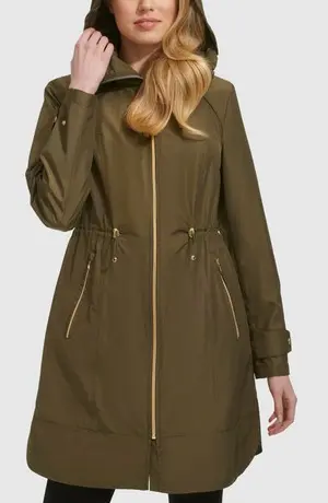 Cole Haan Packable Hooded Rain Jacket - Olive