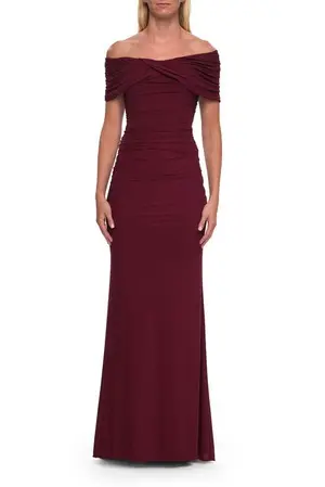 La Femme Off-the-shoulder Draped Jersey Gown