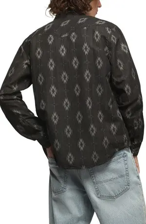 Lucky Brand Geo Pattern Slub Cotton Snap-up Western Shirt - Black Multi