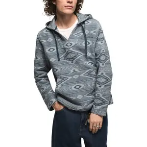 Lucky Brand Baja Woven Cotton Jacquard Pullover Hoodie - Blue Multi