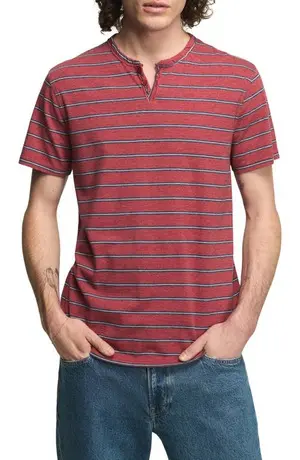 Lucky Brand Stripe Venice Burnout Henley - Red Multi