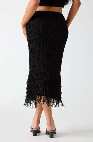 Guess Remi Open Stitch Fringe Midi Skirt - Black