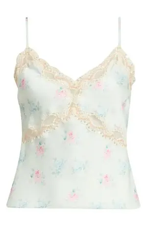 LoveShackFancy Lamora Lace Trimmed Floral Print Satin Camisole - Eucalyptus