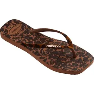 Havaianas Flocked Strap Leopard Print Flip Flops - Rust/rust
