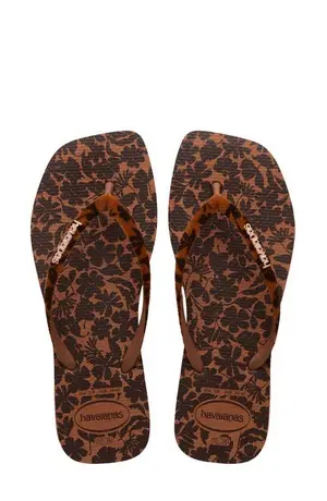 Havaianas Flocked Strap Leopard Print Flip Flops - Rust/rust