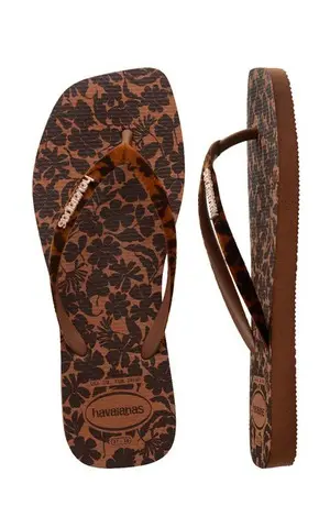 Havaianas Flocked Strap Leopard Print Flip Flops - Rust/rust