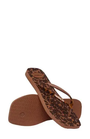 Havaianas Flocked Strap Leopard Print Flip Flops - Rust/rust