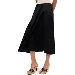 Mango Flared Cotton Midi Skirt - Black