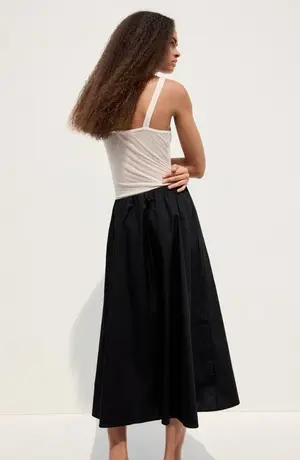 Mango Flared Cotton Midi Skirt - Black
