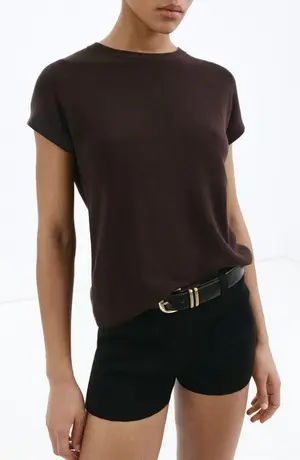 Mango Short Sleeve Cotton Blend Sweater - Brown