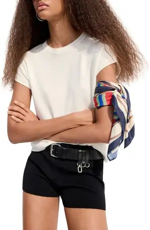 Mango Short Sleeve Cotton Blend Sweater - Ecru
