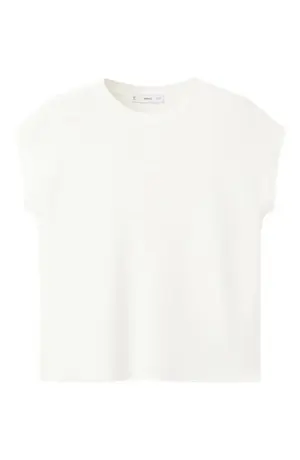 Mango Short Sleeve Cotton Blend Sweater - Ecru