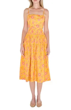 English Factory Floral Cutout Detail Cotton Sundress - Orange Multi
