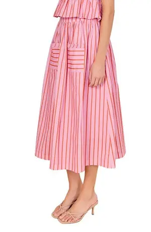 English Factory Stripe Cotton Midi Skirt