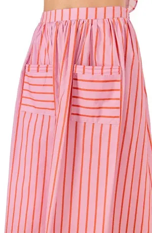 English Factory Stripe Cotton Midi Skirt