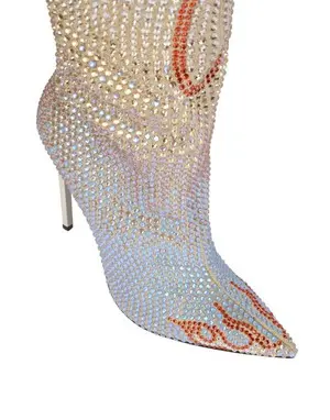 Philipp Plein Suede Over-the-knee Boots With Rhinestone Embellishments - Beige