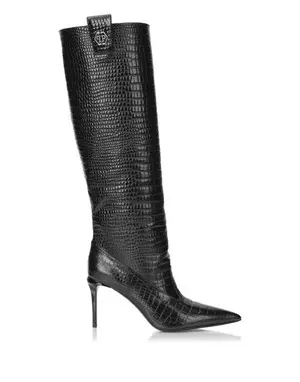 Philipp Plein High Heel Croc Effect Boots