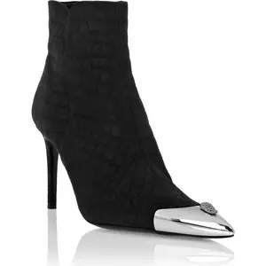 Philipp Plein Nubuck Croc Effect Ankle Boots With Jewel Embellished Cap Toe