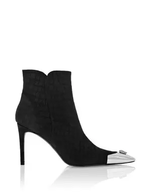 Philipp Plein Nubuck Croc Effect Ankle Boots With Jewel Embellished Cap Toe