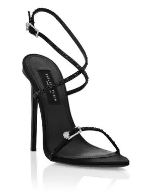 Philipp Plein Embellished High Heel Ankle Strap Sandals With Jeweled Buckle - Black