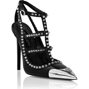 Philipp Plein Nappa Leather Sandals High Heels Studs - Black
