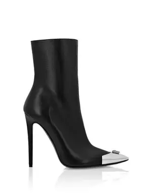 Philipp Plein Leather High Heel Boots With Embellished Skull Toe