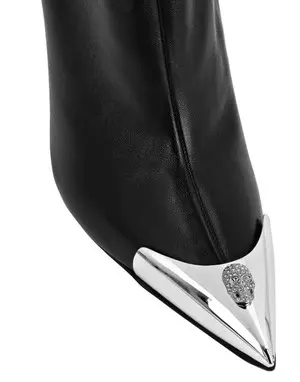 Philipp Plein Leather High Heel Boots With Embellished Skull Toe