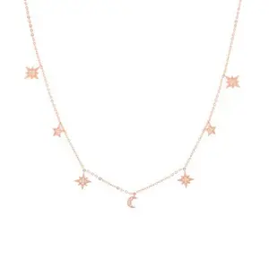 SEVEN SAINTS Moon & Stars Drop Choker Necklace - Rose