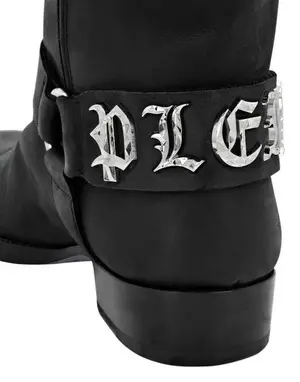 Philipp Plein Gothic Lettering Leather Harness Boots