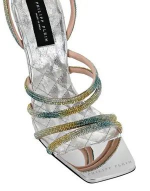 Philipp Plein Embellished Crystal Leather Stiletto Sandals
