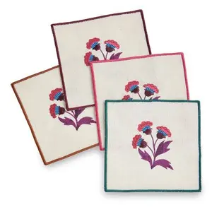 TAG Autumn Bloom Fall Cotton Bar Coaster Set 4 Multi 5x5