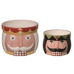 TRANSPAC Dolomite Christmas Nutcracker Snack Bowls Set Of 2 - Multicolored
